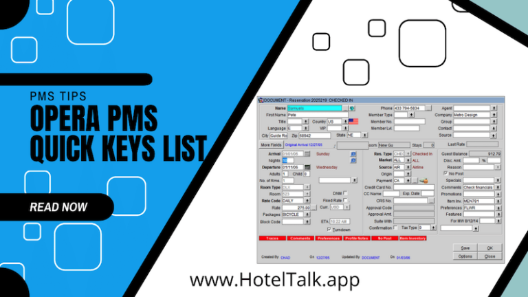 Opera PMS Quick Keys List - HotelTalk - For Hoteliers | Guests | Hotel ...
